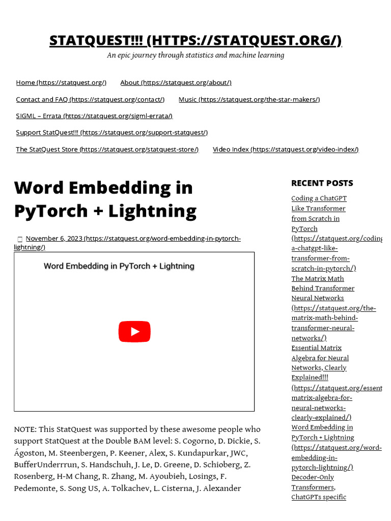 Word Embedding in PyTorch + Lightning - StatQuest!!! | PDF | Applied Mathematics | Artificial ...