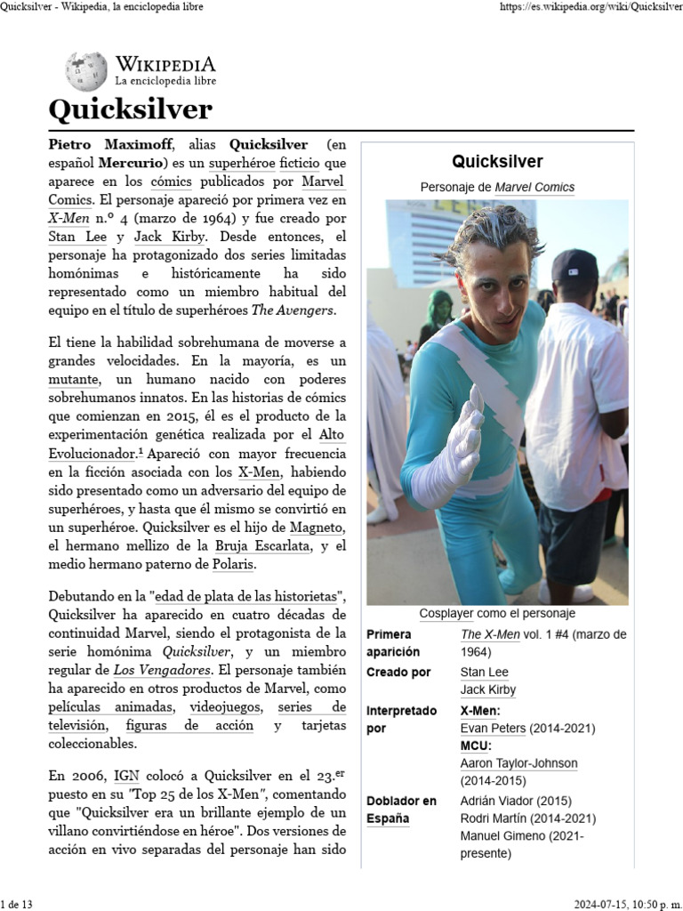 Quicksilver | PDF | Marvel Entertainment | Comics Marvel