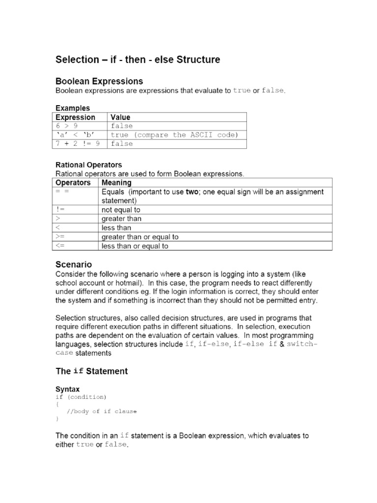 If - Else If - Else | PDF