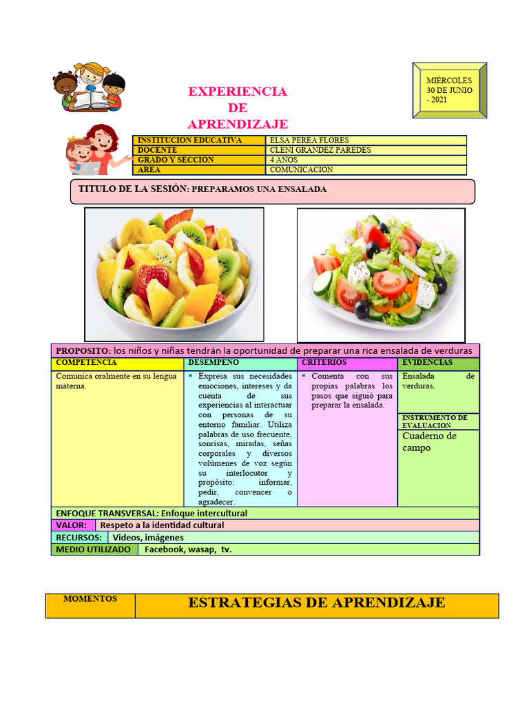 30 SESIÓN PREPARAMOS UNA ENSALADA DE VERDURAS. | PDF | ensalada ...