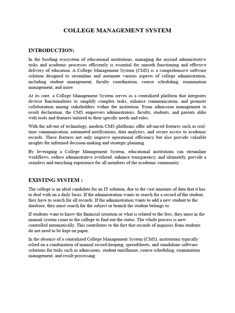 COLLEGE MANAGEMENT SYSTEM | PDF | Databases | Automation COLLEGE MANAGEMENT SYSTEM | PDF | Databases | Automation