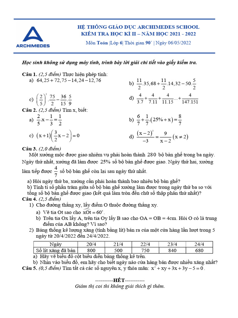 AASS TOAN6 HKII 2021-2022 Đề | PDF