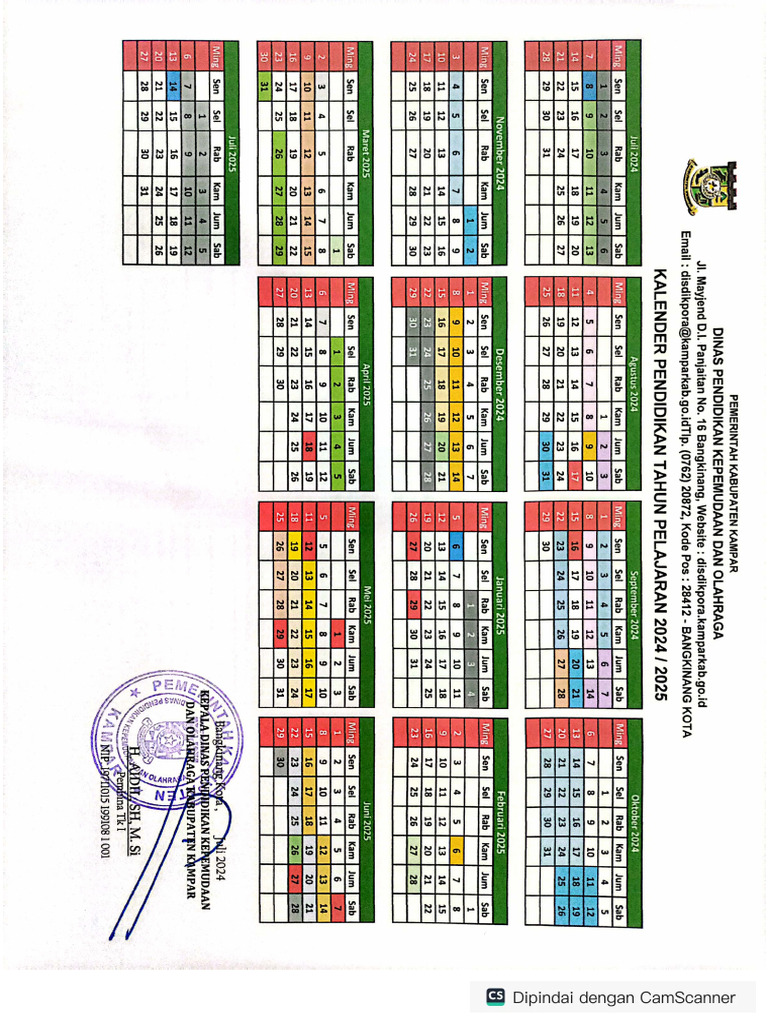KALENDER PENDIDIKAN KAMPAR TP. 2024-2025 | PDF