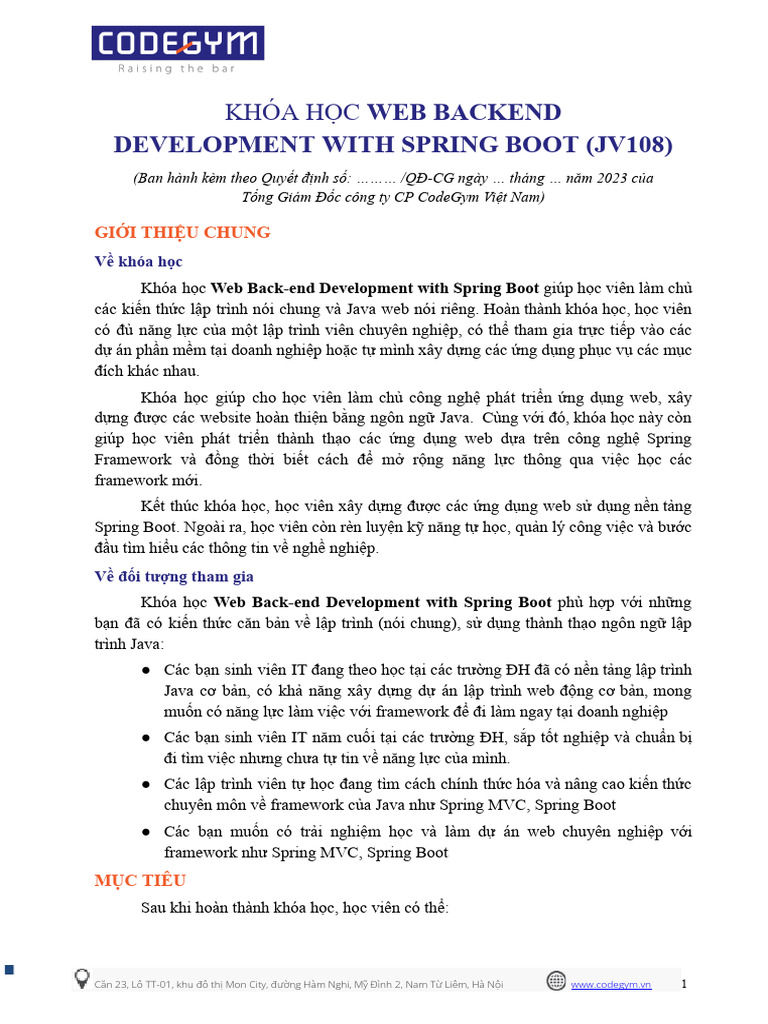 JV108 Product Note Web Back End Development With Spring Boot 1 | PDF