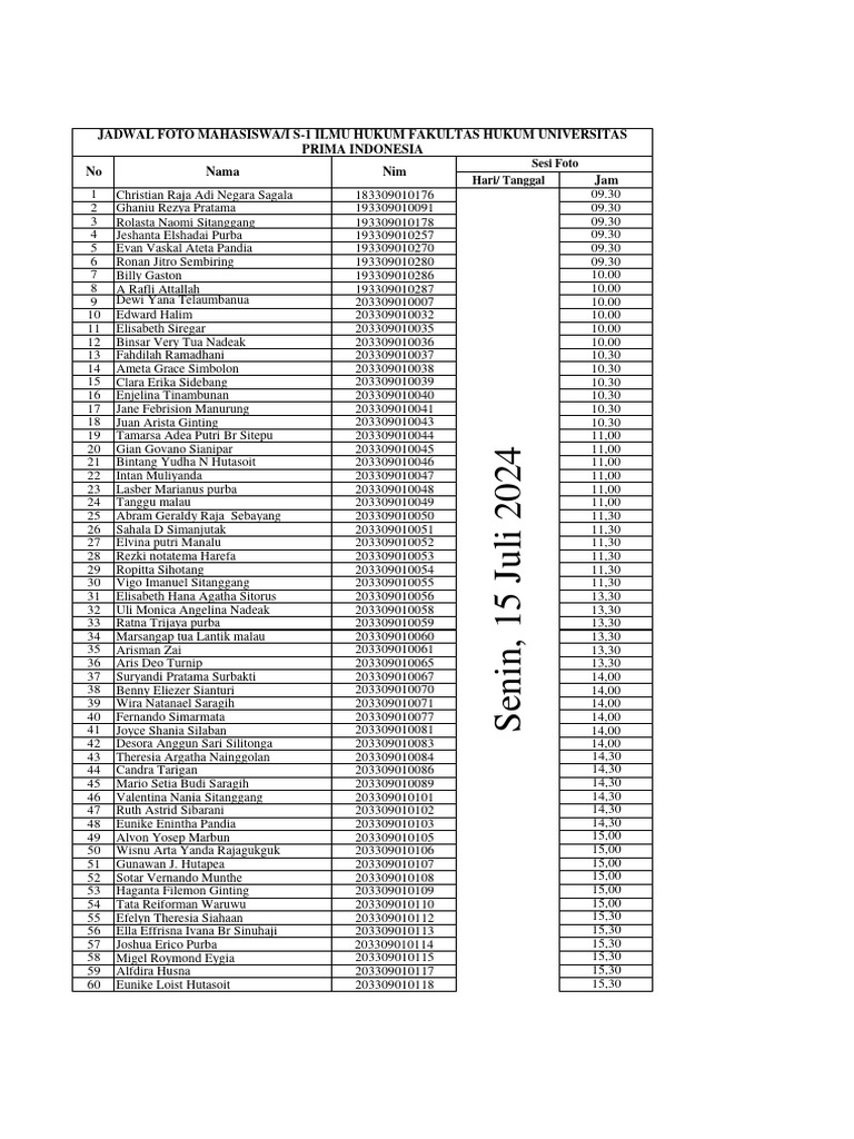 Revisi Jadwal Photo Calon Alumni | PDF