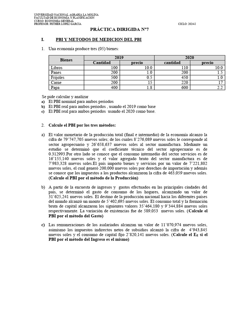 PRÁCTICA DIRIGIDA Nº8 PBI Nominal - Real | PDF | Producto Interno Bruto | Economias