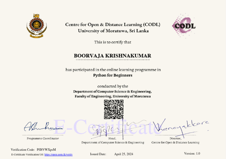 Python For Beginners E-Certificate | PDF