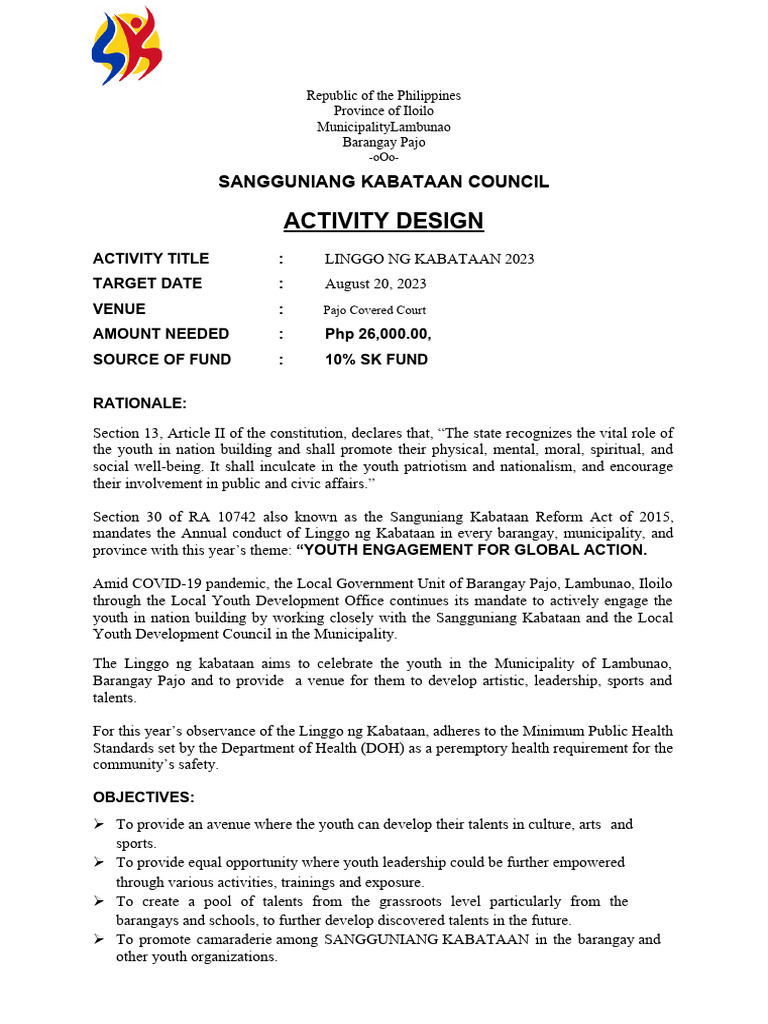 LINGGO NG KABATAAN Activity Design 1 | PDF