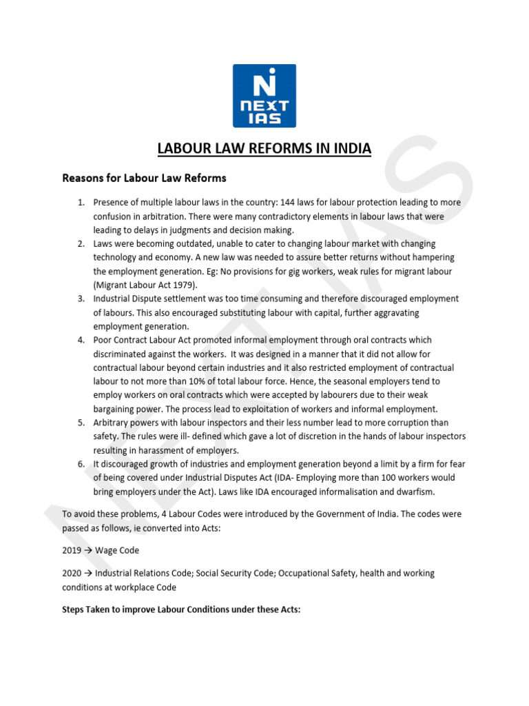 Labour Law Reforms in India | PDF | Employment | Labour Law