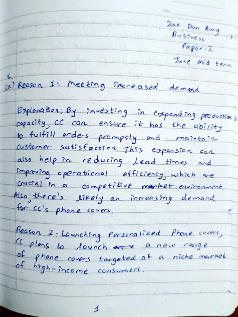 Zaw Dan Aung - Business - Paper 2 - IG Night Intake 3 | PDF