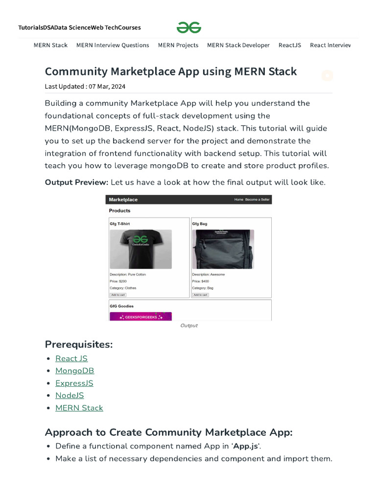Community Marketplace App Using MERN Stack | PDF