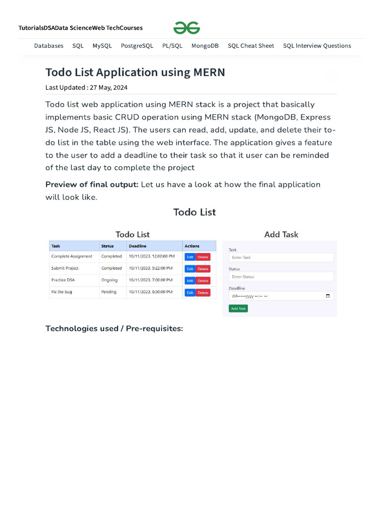 Todo List Application Using MERN | PDF