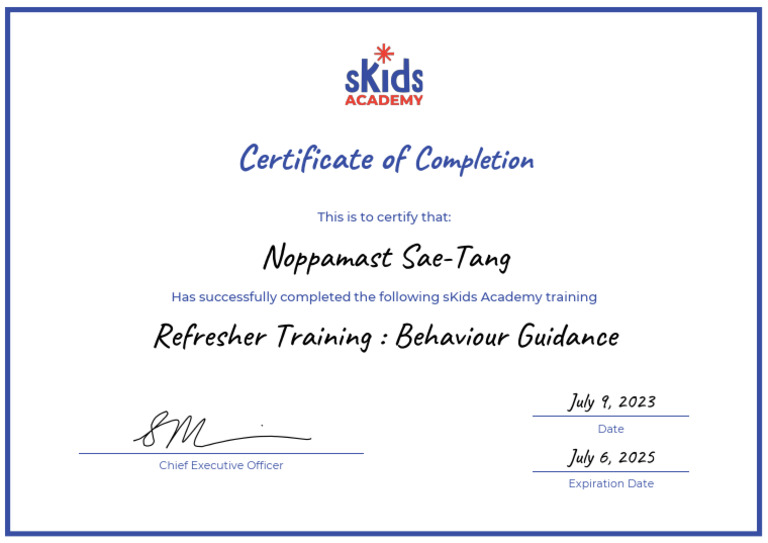 sKids Academy Completion Certificate | PDF | Business