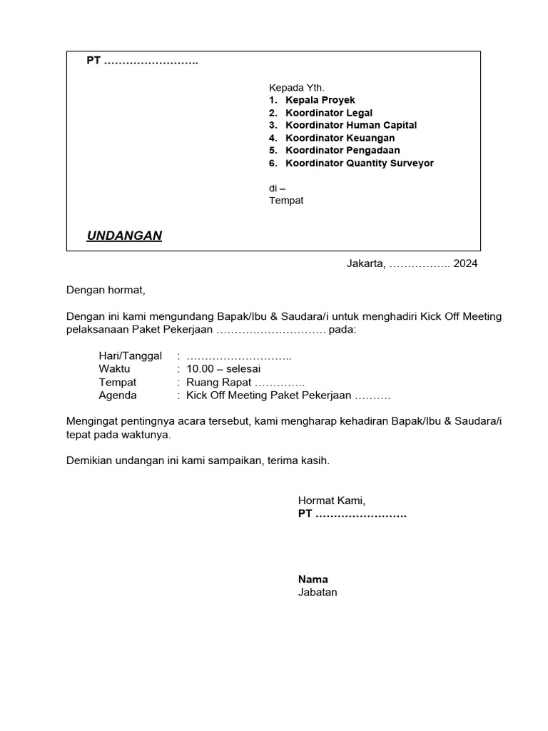 Draft Undangan Kick Off Meeting (Internal) | PDF | Karier & Perkembangan