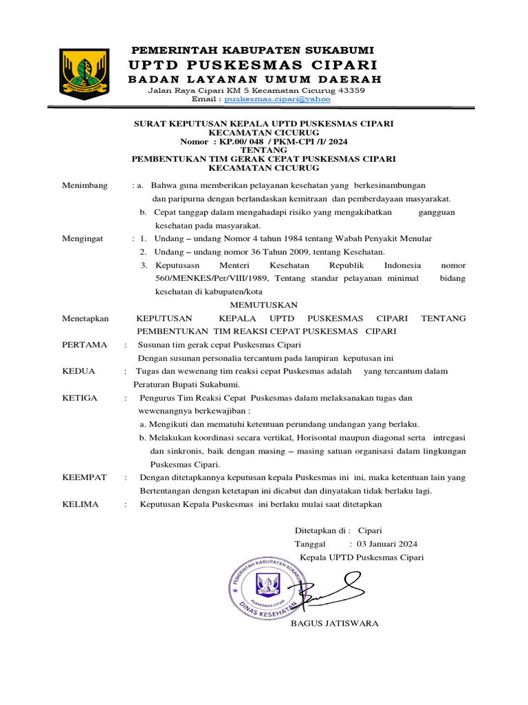 SK Tim Gerak Cepat Cipari | PDF