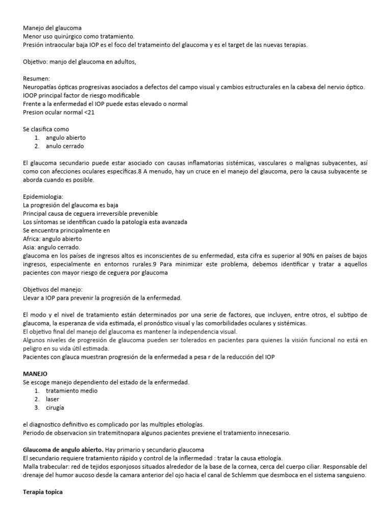 Manejo Del Glaucoma 2 | PDF | Glaucoma | Medicina CLINICA