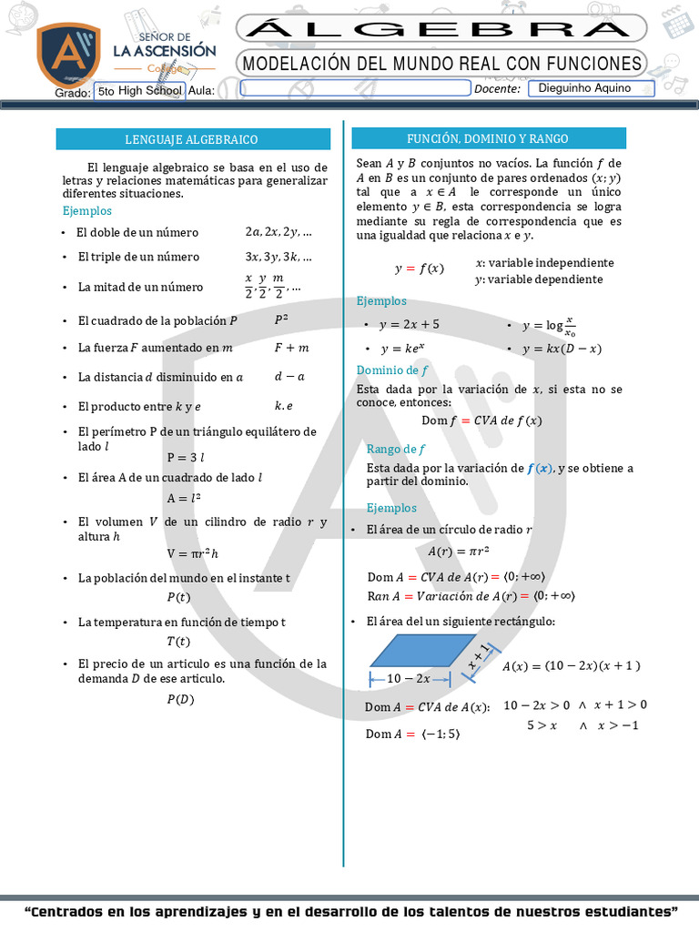 Ficha 01 - Modelación - Teoría | PDF | Función (Matemáticas) | Variable ...