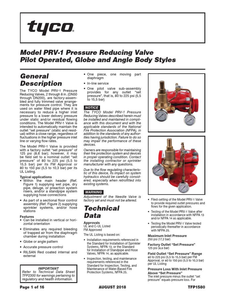 Model PRV-1 Pressure Reducing Valve Pilot Operated, Globe and Angle ...