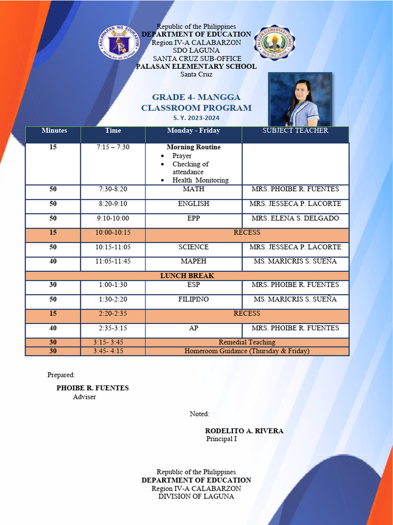 Edited Grade 4 Teachers Class Program | PDF | Social Institutions | Philippines