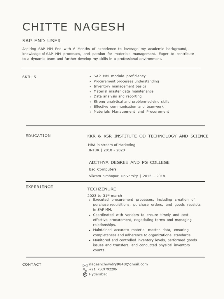 SAP MM End User Profile Summary | PDF