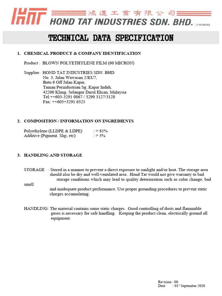 TDS Blown Film 60mic | PDF | Building Engineering | Materials