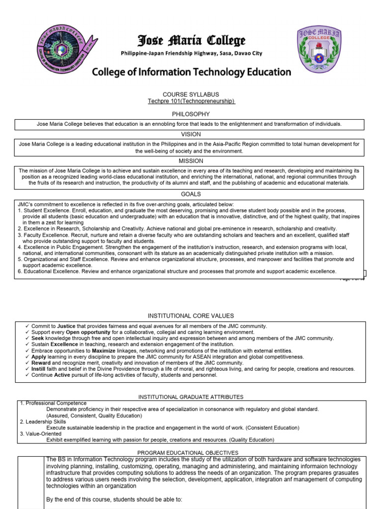 Technopreneur Syllabus | PDF | Academic Dishonesty | Entrepreneurship