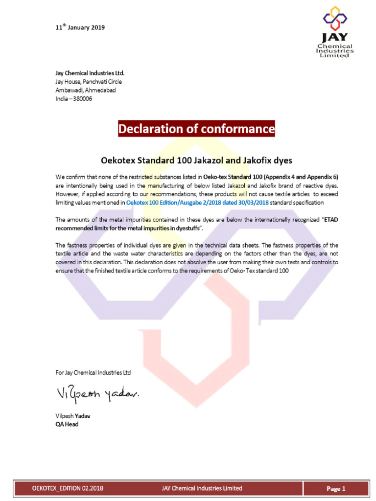 Declaration of Conformance - PDF | PDF