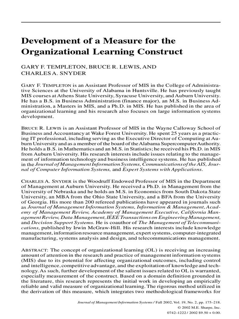 Development of A Measure For The Organizational Learning Construct | PDF | Validity (Statistics ...