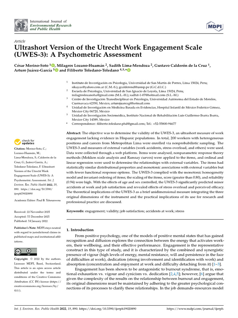 Ijerph 19 00890 | PDF | Validity (Statistics) | Regression Analysis