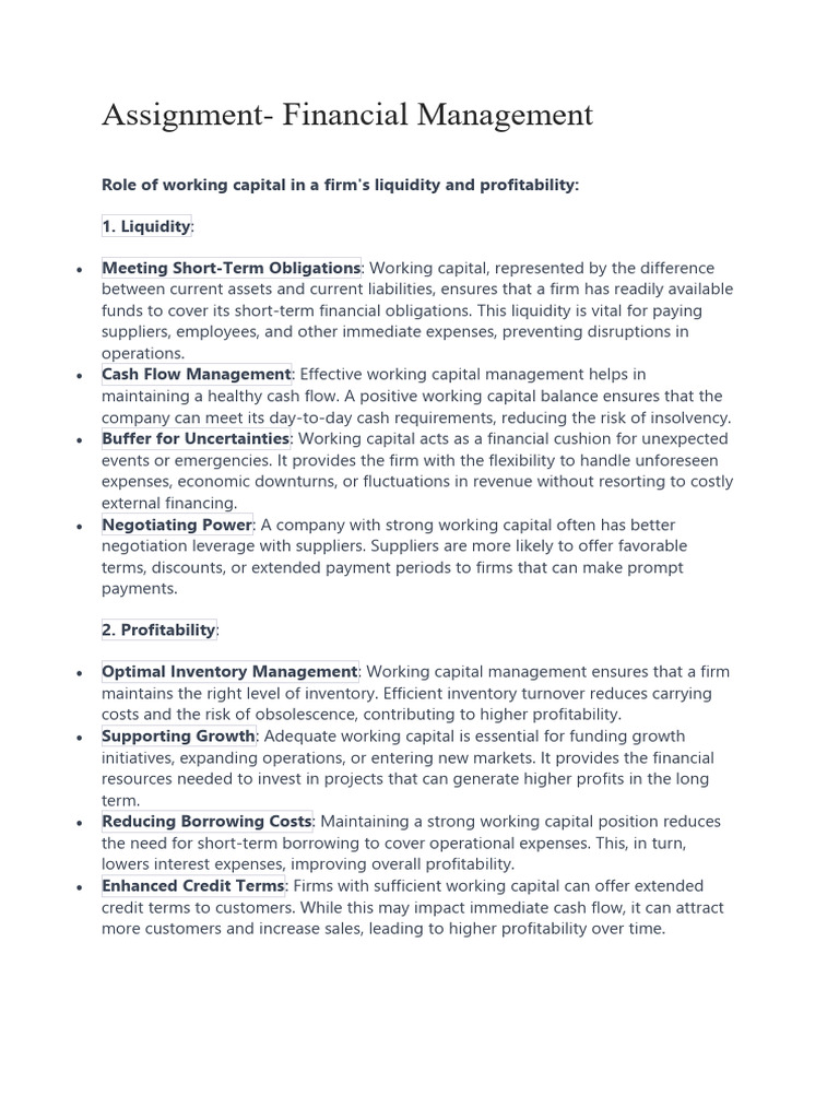 Assignment | PDF | Working Capital | Market Liquidity