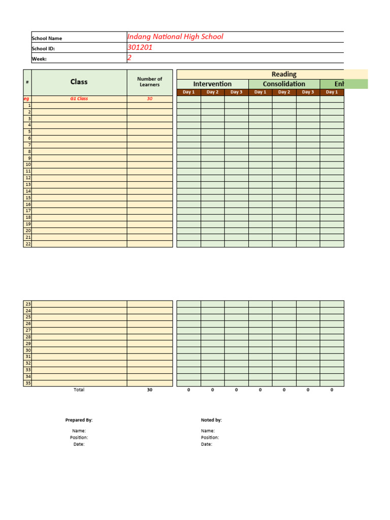 NLC Attendance School Week 1 | PDF