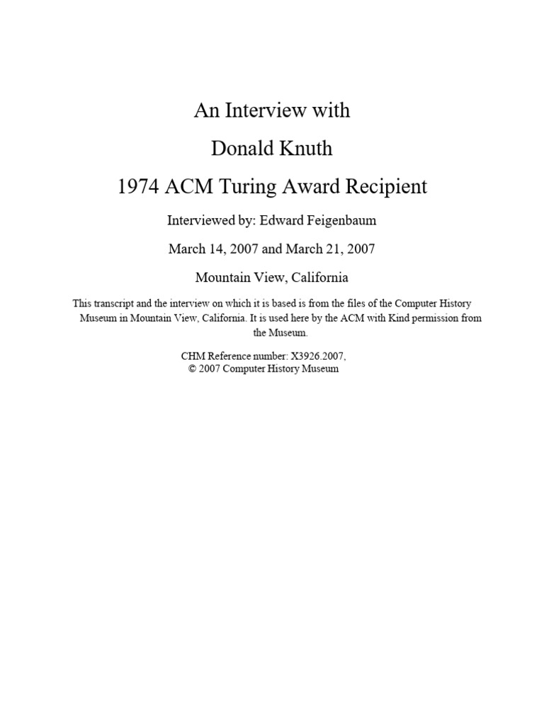 An Interview With Donald Knuth 1974 ACM Turing Award Recipient | PDF | Combinatorics | Numbers