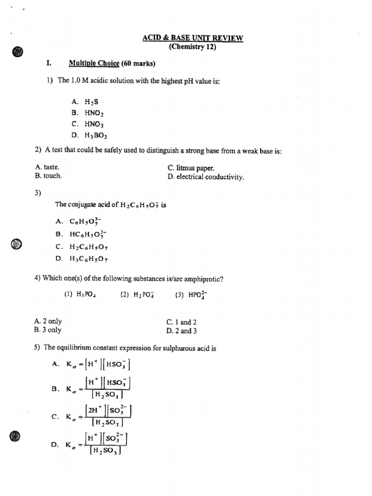 Acids and Bases Unit Review | PDF