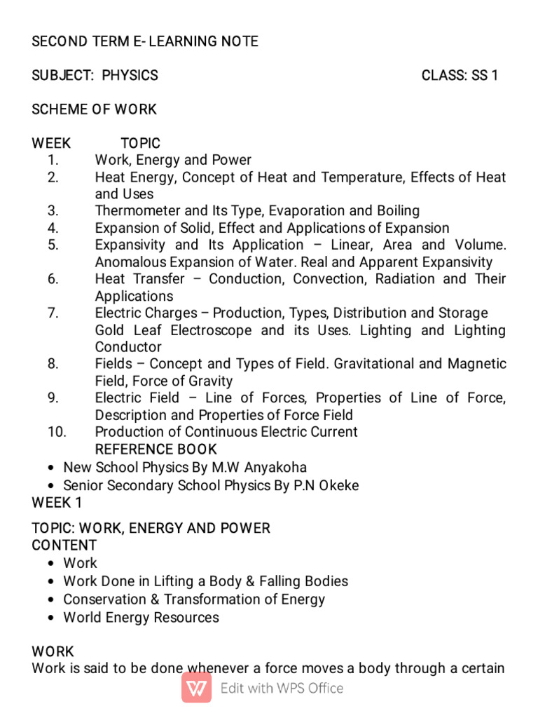 Physics Ss1 Second Term Note | PDF | Quantity | Physical Phenomena