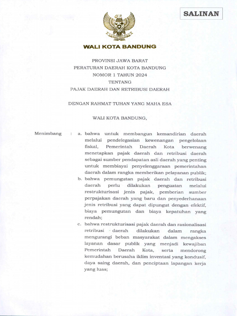 Perda PDRD No 1 Tahun 2024 | PDF