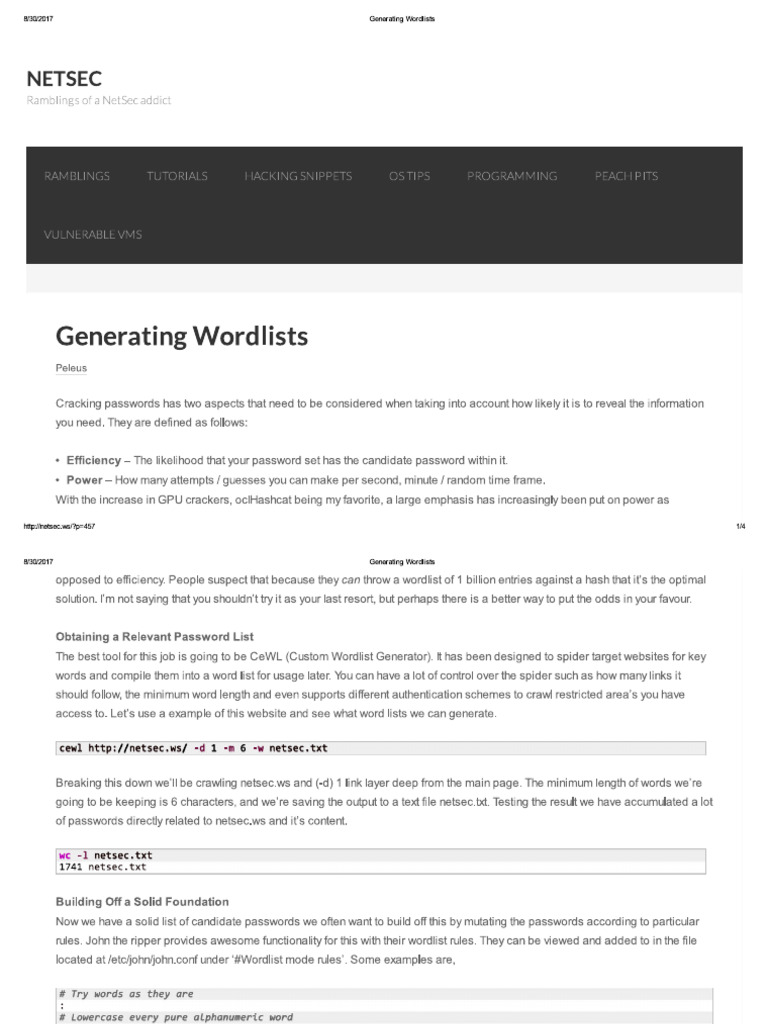 Generating Wordlists | PDF
