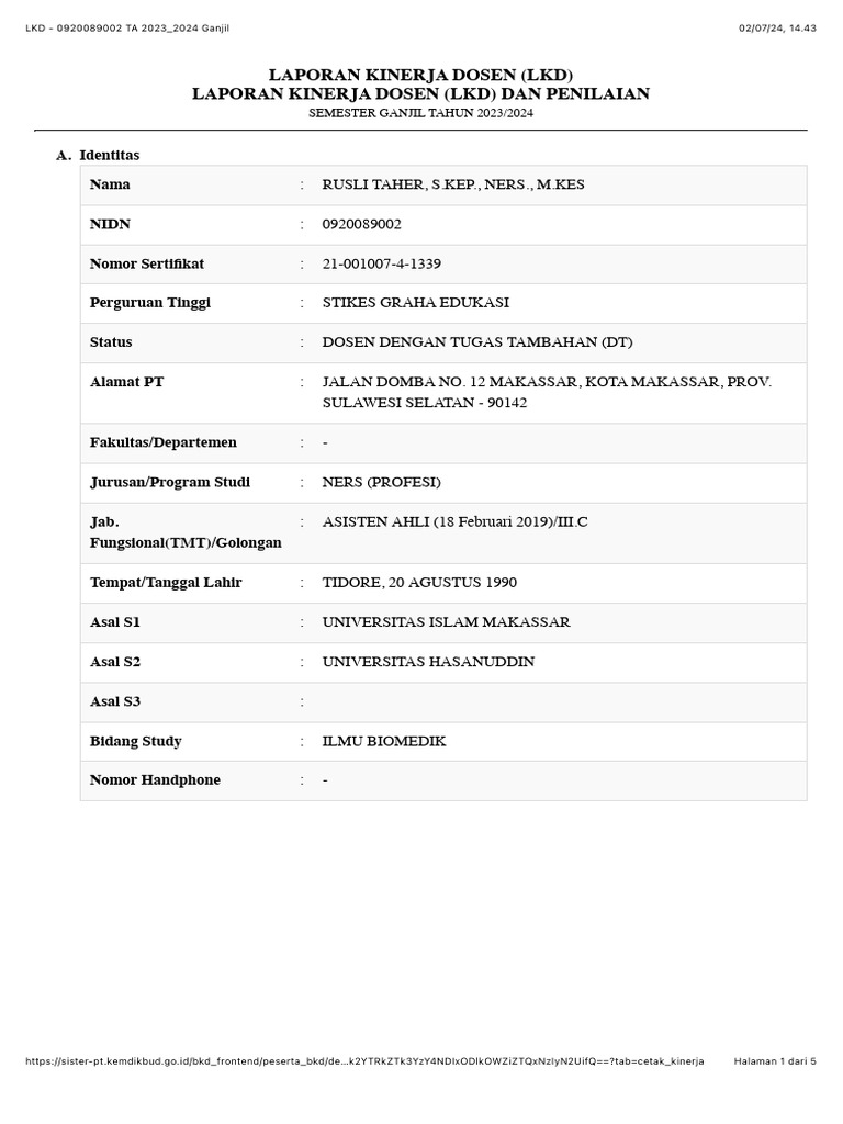 Laporan Kinerja Dosen Ganjil 2023/2024 | PDF