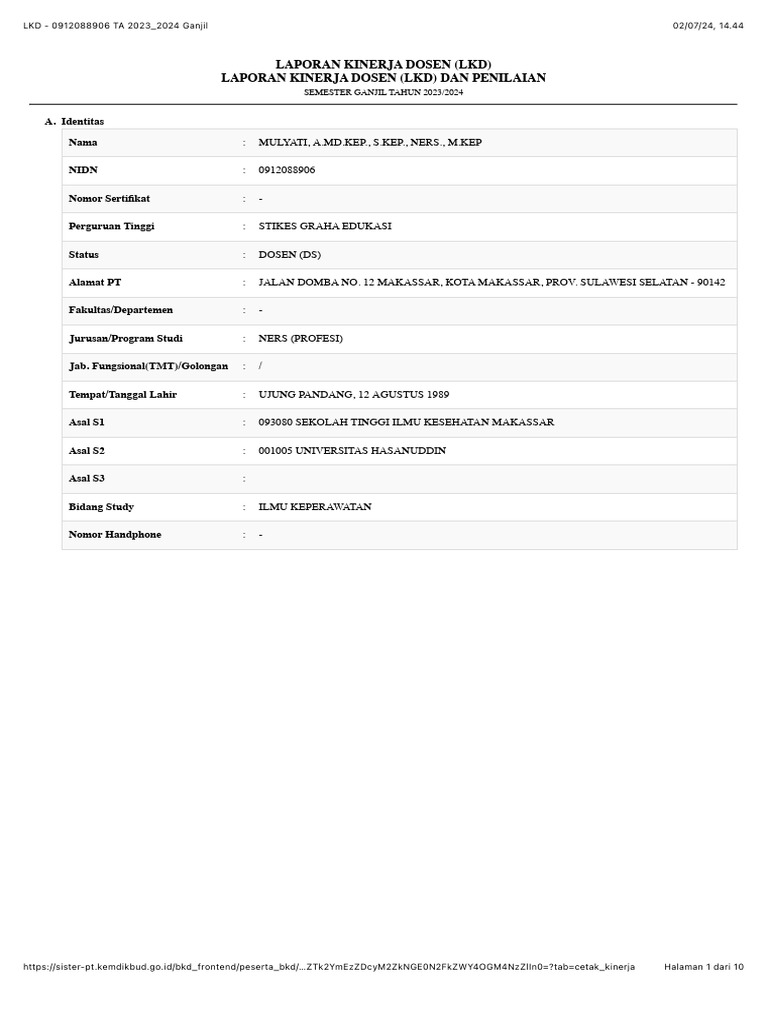LKD - Mulyati TA 2023 - 2024 Ganjil | PDF