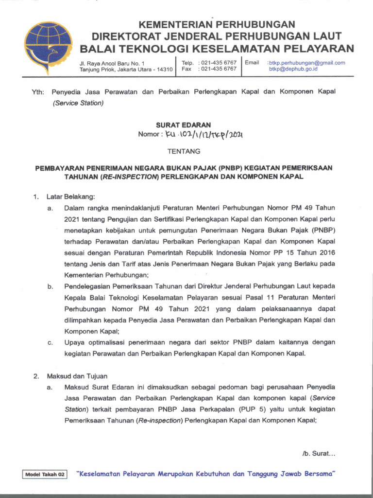 Surat Edaran Pembayaran Penerimaan Negara Bukan Pajak (PNBP) Kegiatan ...