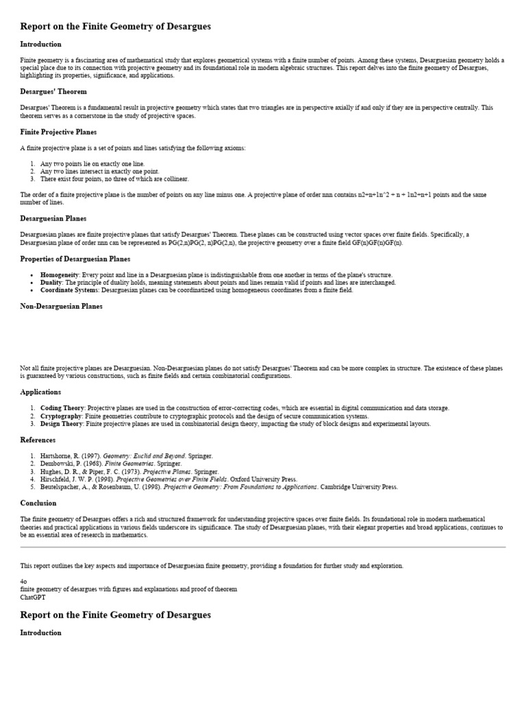 Report On The Finite Geometry of Desargues | PDF | Projective Geometry ...