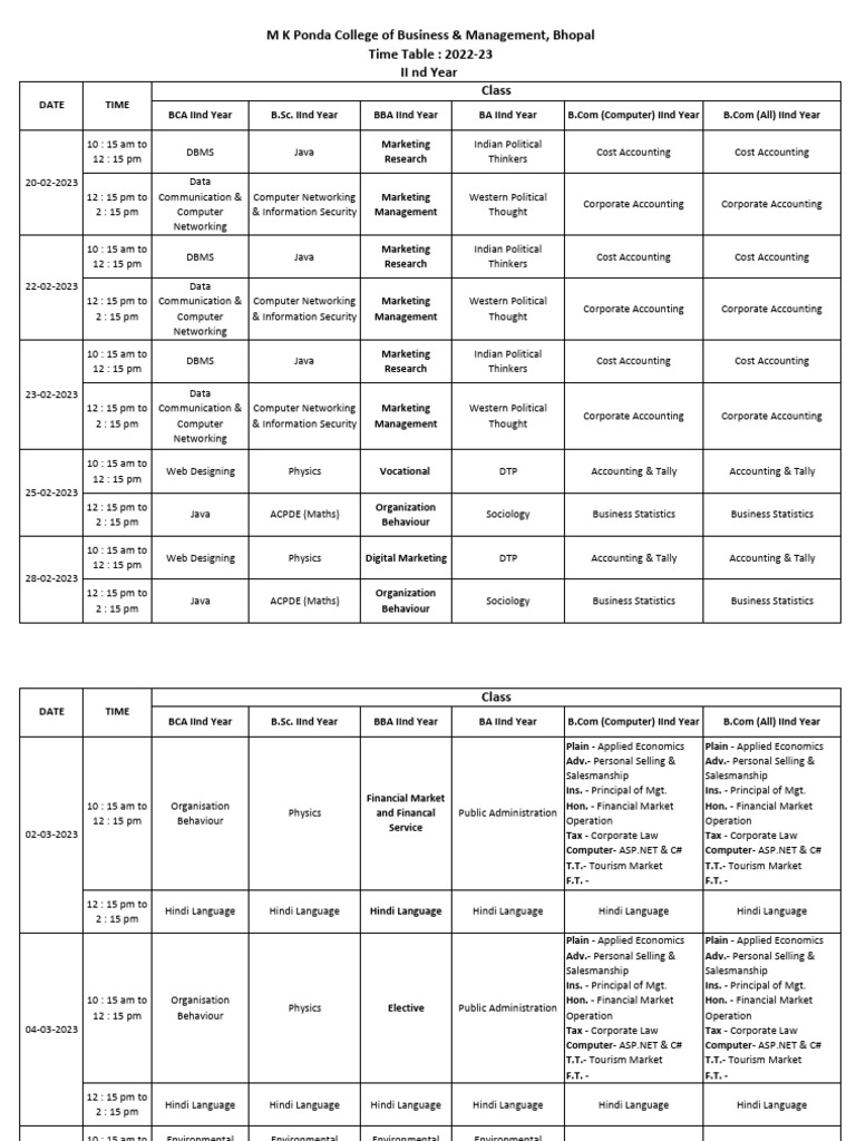 2nd Year Crash Course Time Table | PDF | Computing | Economies