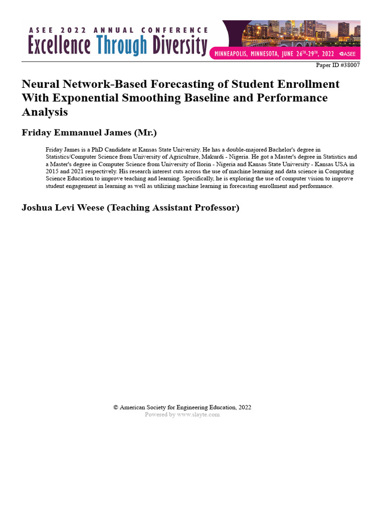 Neural Network Based Forecasting of Student Enrollment With Exponential Smoothing Baseline and ...