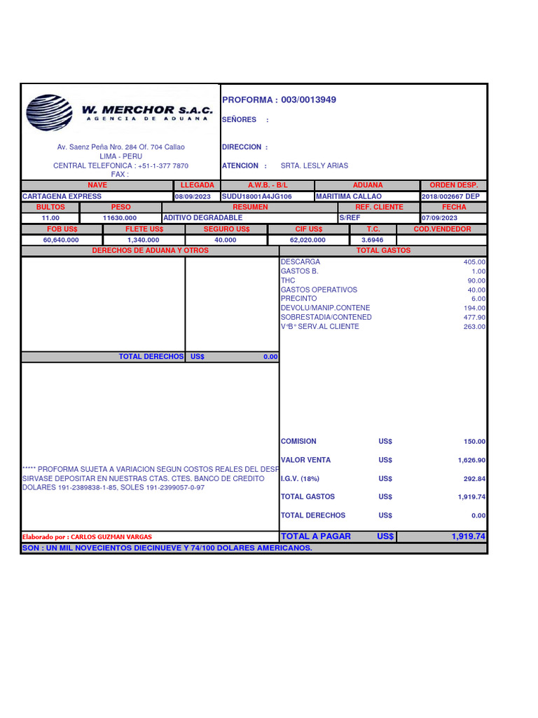 Proforma - 631011394 - MERCHOR | PDF