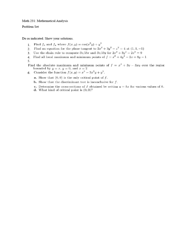 Partial Derivatives Exercises | PDF