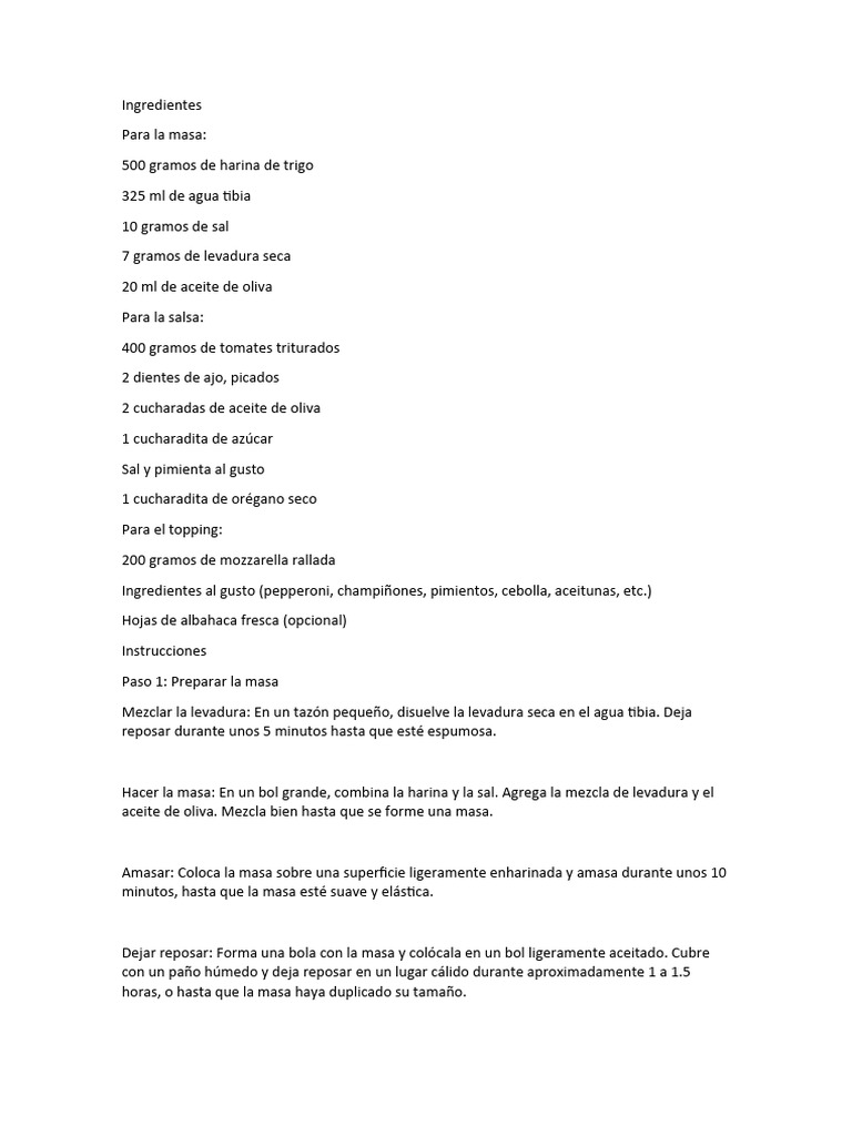 Instrucciones para Pizza | PDF | Pizza | Cocinando