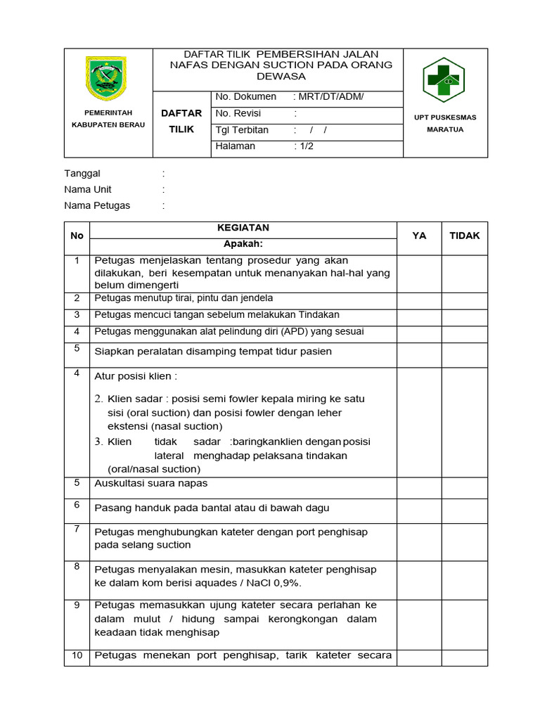 Daftar Tilik Suction Dewasa | PDF