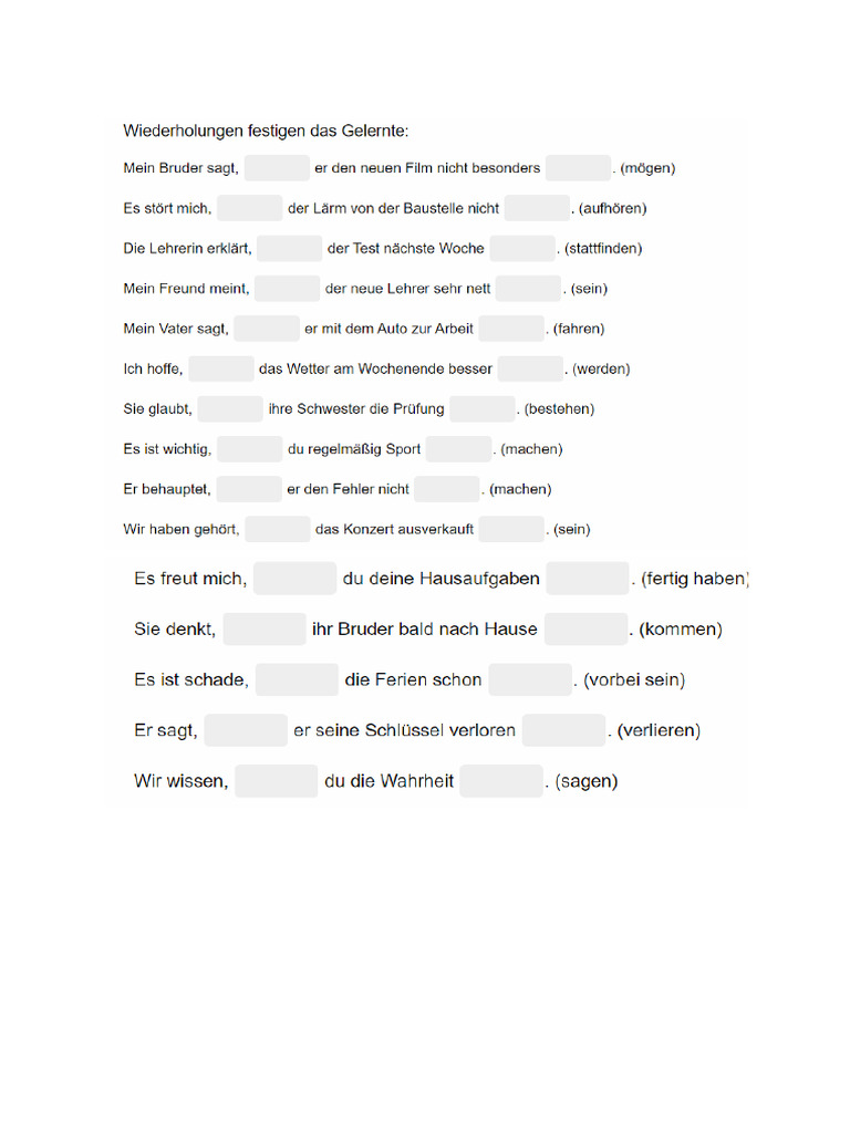 dass Satz übungen | PDF