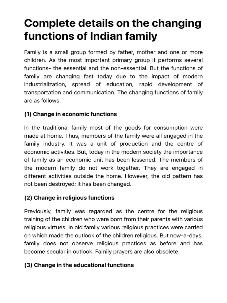Complete Details On The Changing Functions of Indian Family | PDF | Hospital