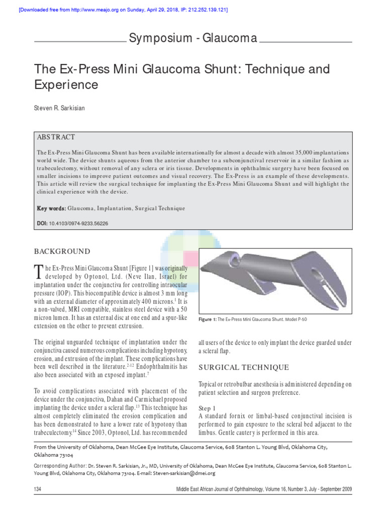 The Ex-Press Mini Glaucoma Shunt Technique and Exp | PDF | Glaucoma ...
