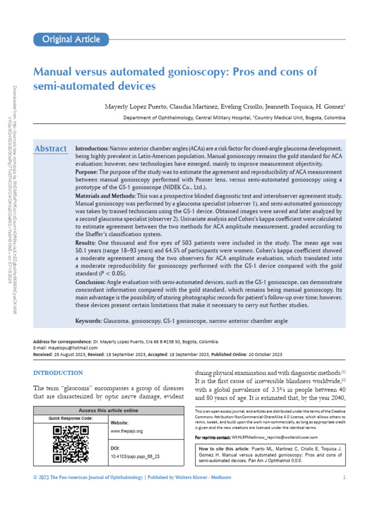 Manual Versus Automated Gonioscopy Pros and Cons.3 | PDF | Glaucoma ...
